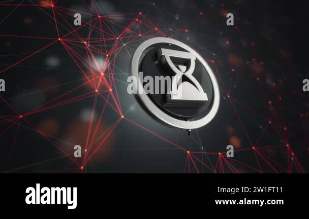 3d animation footage of hourglass icon with rotating circle on technology background, seamless ...