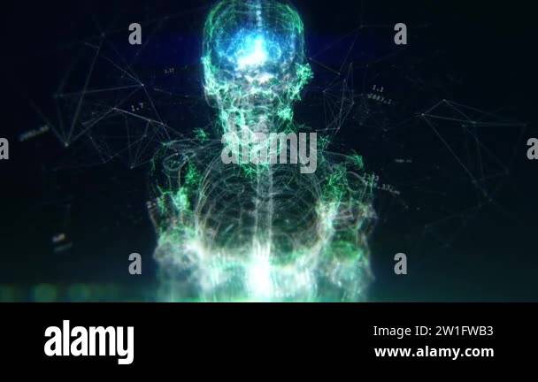 AI Artificial intelligence digital brain and full body sensors showing data. Deep learning ...