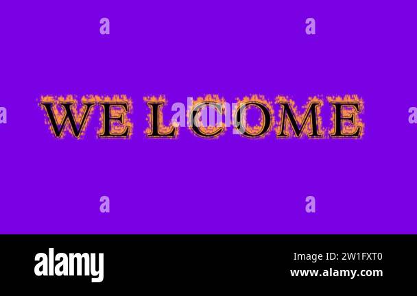 welcome fire text effect violet background. animated text effect with ...