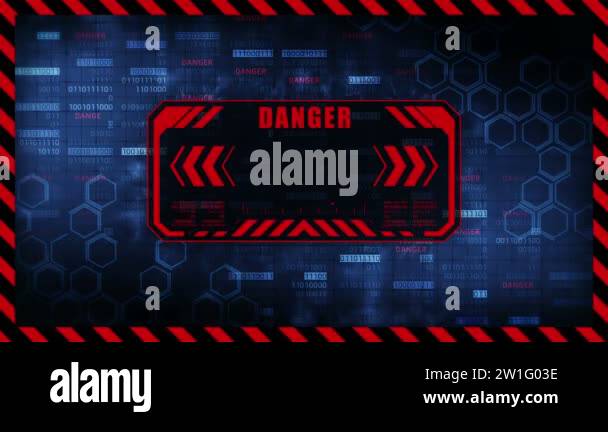 Danger message with copy space. Hexagon geometric design and binary numbers background. Digital ...