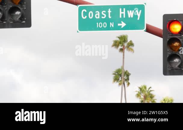 Pacific Coast Highway, historic route 101 road sign, tourist ...