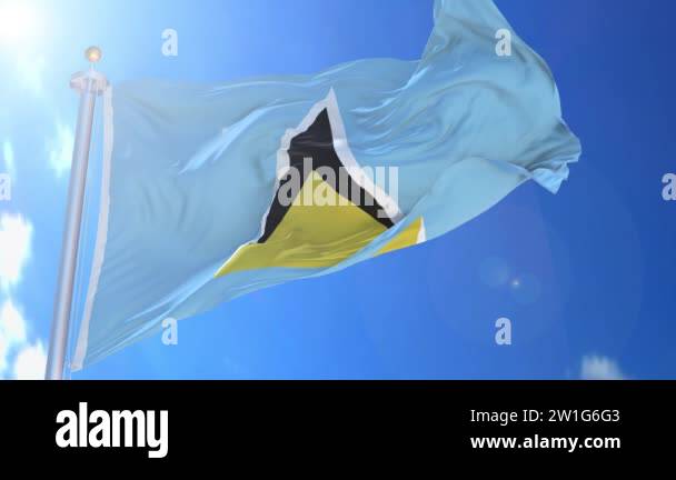 Saint Lucia animated flag in the wind with blue sky in the background ...