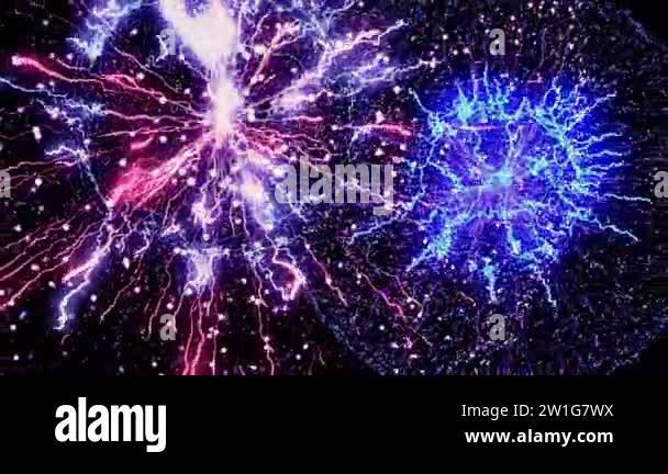 Lightning explosion, flashing light impulses on black background ...