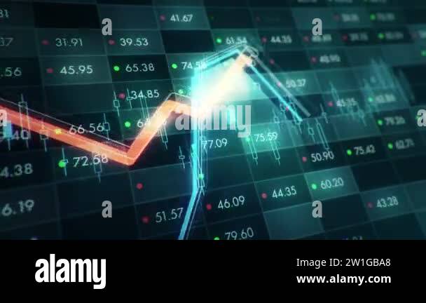 Abstract background with animation of growing charts and flowing ...
