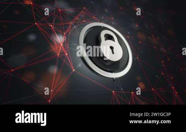 3d animation footage of lock icon with rotating circle on technology ...