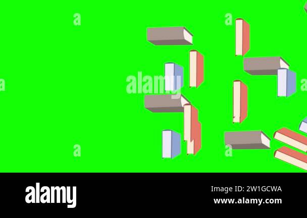 Vertical 2D animation of falling books on a green screen chroma key ...