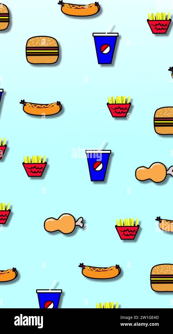 Fast food loop animation of burger, french fries, hot dog. 2D flat ...