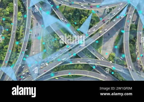 Traffic surveillance system in highway. Connected network. Speed and ...
