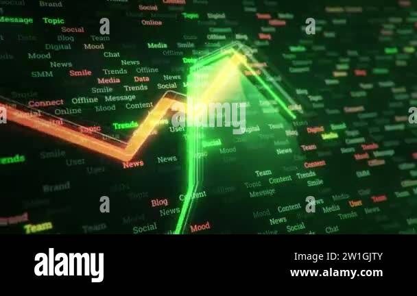 Abstract background with animation of growing charts and flowing ...