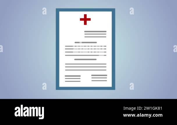 2D animation, medical form appearing on screen, pen putting a tick on ...