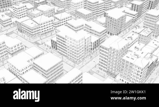 3d City drawing in sketch style on light background. Business ...