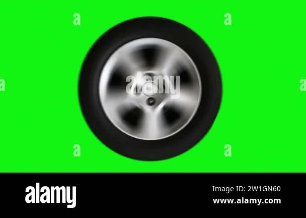 Car wheel rotating, Simulation of car suspension video loop on green ...