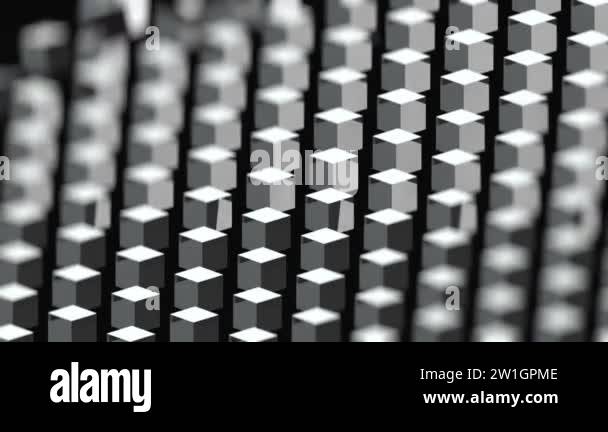 3D gray cubes rotating moving on black space background. Minimal ...