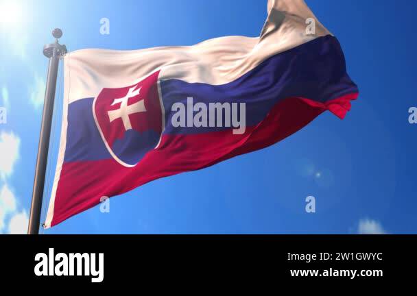 Slovakia animated flag in the wind with blue sky in the background ...