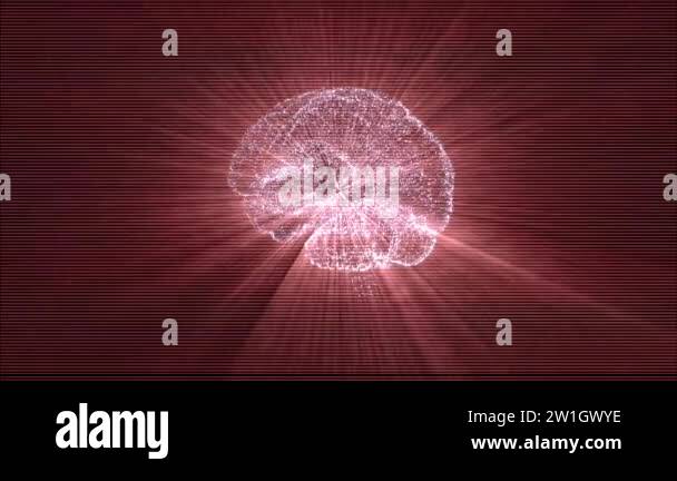 Digital brain made of beaming particles floating in black space and ...