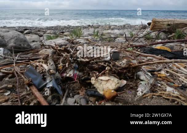 Polluted shore ocean. Global problem of mankind planet garbage ...