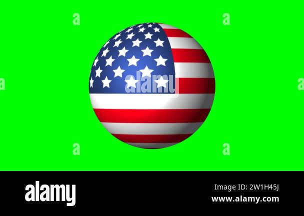 American flag animation in a round shape on a green screen background ...