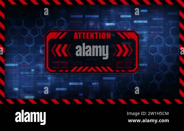 Attention message with copy space. Hexagon geometric design and binary numbers background ...