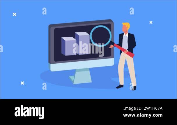 desktop device with businessman and magnifying glass ecommerce technology Stock Video Footage ...
