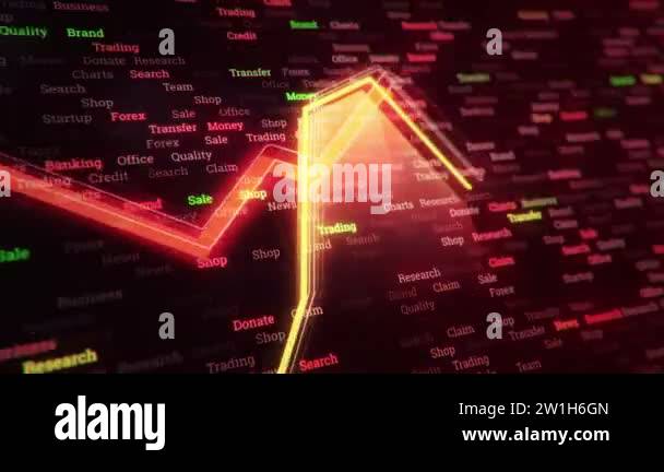 Abstract background with animation of growing charts and flowing ...