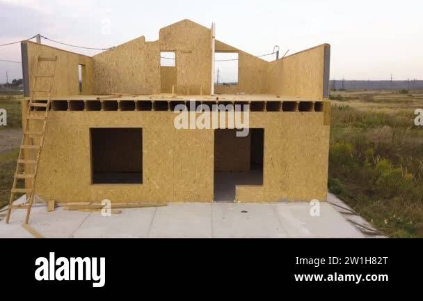Construction of new and modern modular house. Walls made from composite ...