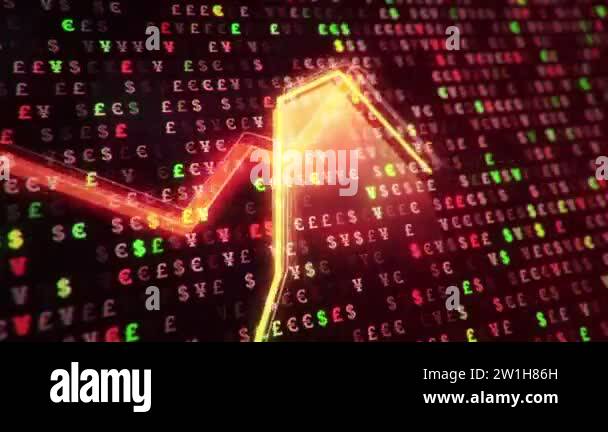 Abstract background with animation of growing charts and flowing ...