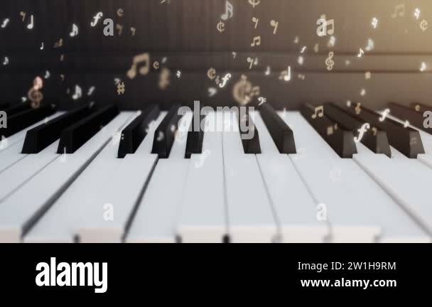 Background with animation of play on piano with pushing piano keys and ...