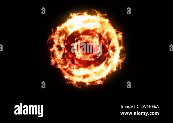 Plasma fire ball with flames on black background. Beautiful light. Glow ...
