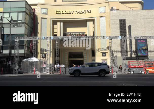 HOLLYWOOD, CA - JANUARY 27, 2020: Grandstands, lighting and sound being ...
