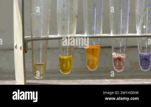 Medical test tubes in the laboratory with color liquid water in the ...