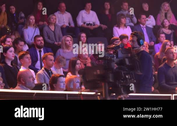 People viewers in a TV studio while recording a TV show Stock Video ...