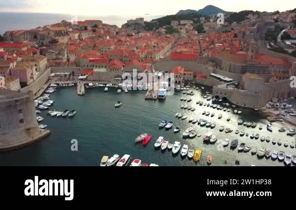 The aerial view of the Walls of Dubrovnik, the famous medieval city ...