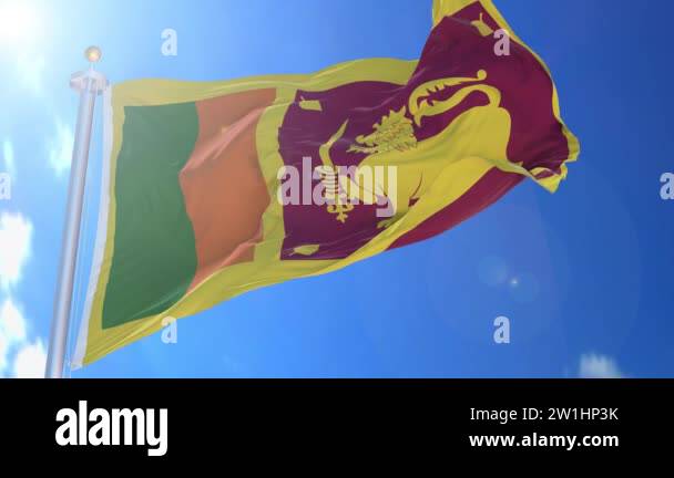 Sri Lanka animated flag in the wind with blue sky in the background ...