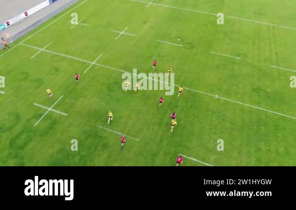 Female rugby players training stadium meteor dnipro aerial panoramic ...