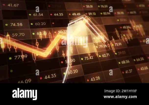 Abstract background with animation of growing charts and flowing ...