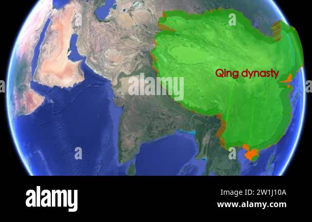 Great Qing dynasty boundaries. Imperial on 3D rotating old historic ...