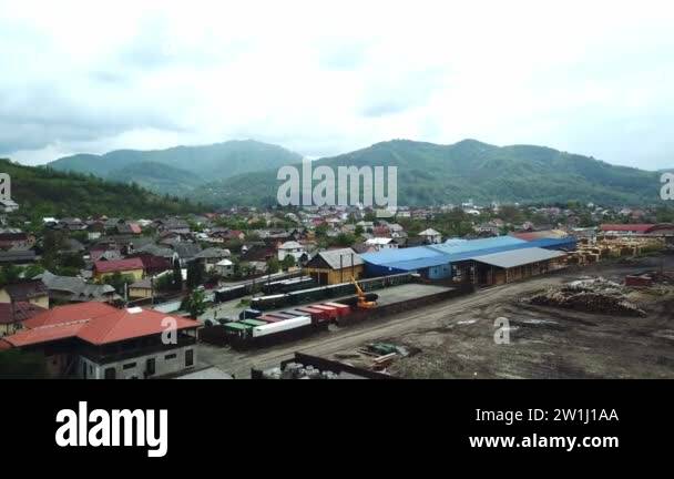 aerial view of Old steam locomotive in Romania, Steam narrow gauge ...