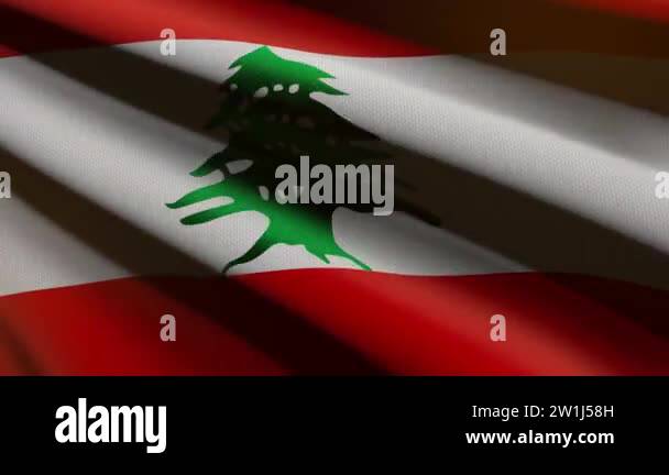 60FPS dark Lebanon flag with fabric texture waving - background, UHD 4k ...