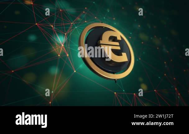 3d animation footage of euro icon with rotating circle on technology ...