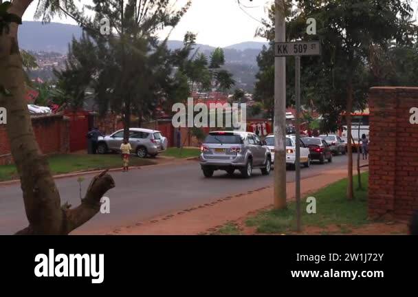 Road traffic in the Kicukiro district of Kigali, the capital of Rwanda ...