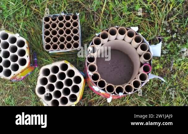 Used burnt fireworks, firecrackers lie on ground after the explosion in ...
