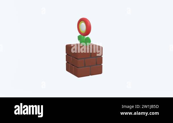 Seamless loop rotating flower on brick block, spinning cartoon ...