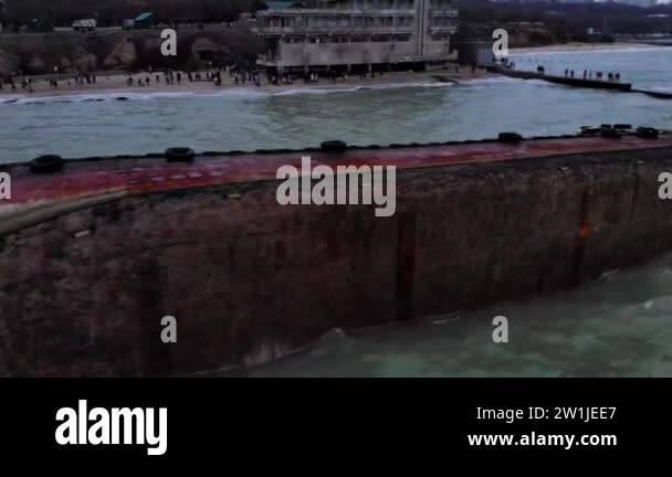 Odessa, Ukraine, November 22, 2019: Shipwreck. The ship crashed near ...