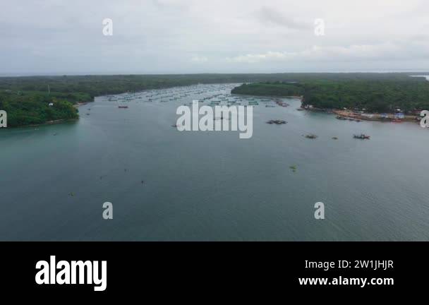 Fish farm with cages for fish and shrimp in the Philippines, Luzon ...