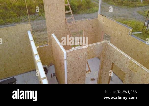 Construction of new and modern modular house. Walls made from composite ...