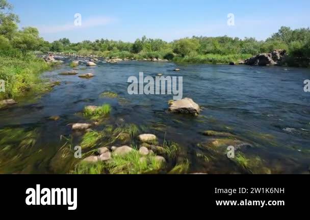 Aerial shot of people white water rafting on Rouge River. Whitewater ...
