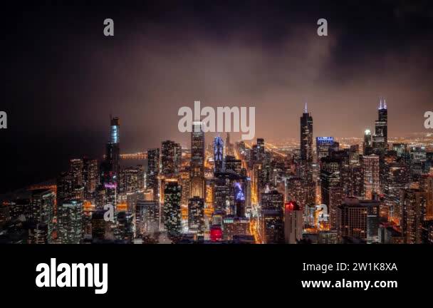 Chicago, IL - January 20th, 2019: Clouds and fog roll in over the city ...