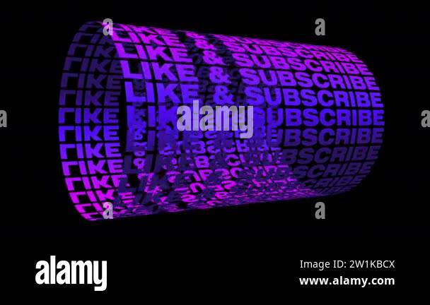 Like and subscribe 4K 3D rendering text cylinder kinetic looping. Blue purple text motion ...