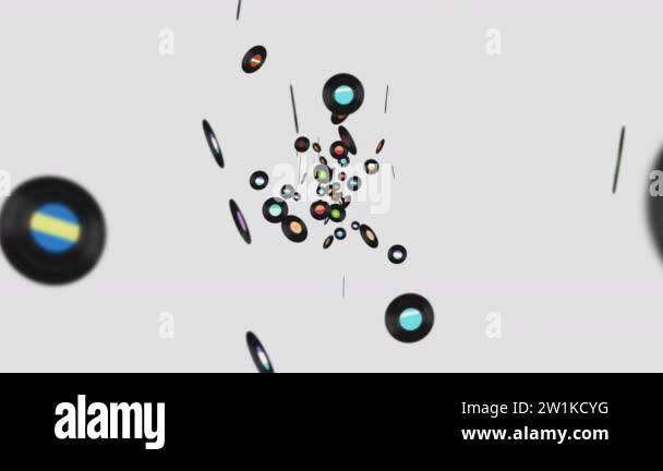 Flying many vinyl records on white background. Old technology. Retro ...