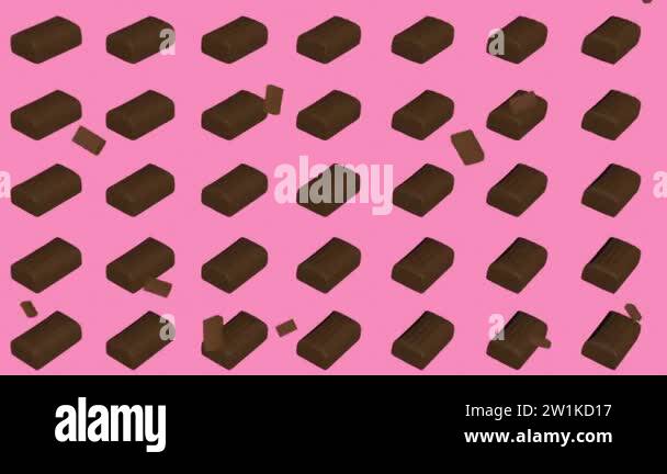 Repeated pattern of 3d chocolate pieces moving up to left and right ...